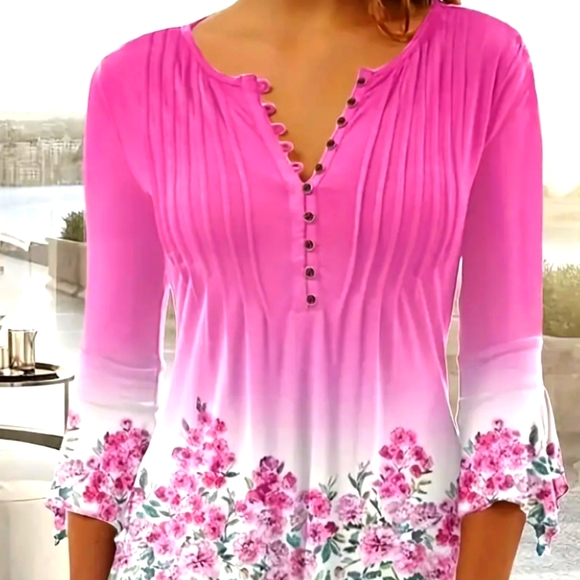 Tops | Nwot Pink Floral Pleated Bodice Top | Poshmark